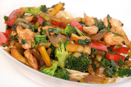 Chicken, Vegetable And Rice Noodle Stir-Fry - Lose Baby Weight